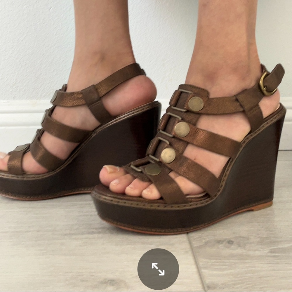 Coach Bronze Metallic Gladiator Platforms Wedge Euc - Gem